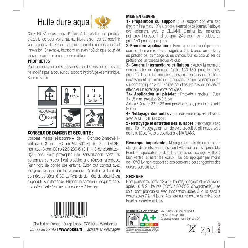 HUILE DURE AQUA BIOFA